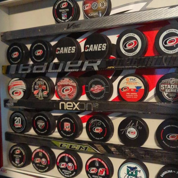 Hockey Puck Display-30 Pucks (made With Hockey Sticks, Hockey Room ...