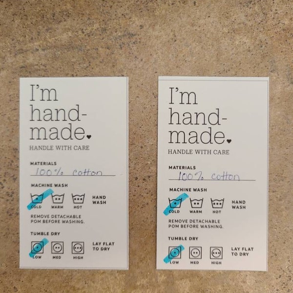 Im Handmade - Printable Care Tags Labels PDF Only - Etsy