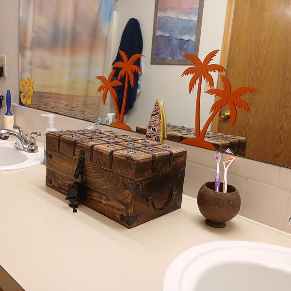 Pirate Wooden Storage Chest Flat Lid With Antique Iron Lock and ...