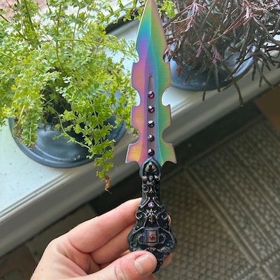 Wiccan Athame Rainbow Crystal Blade Wicca Ritual Knife Ritual Dagger ...