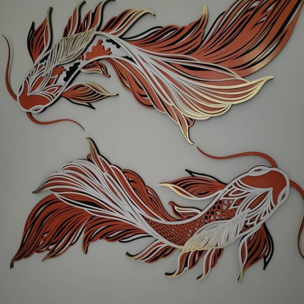 Multilayer Koi Fish Laser Cut Asia Koi Layered SVG Koi Paper Cut Fish ...