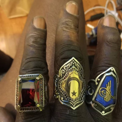 Archer Thumb Carved Silver Ring , Turkish Flag Motif Silver Thumb Ring ...