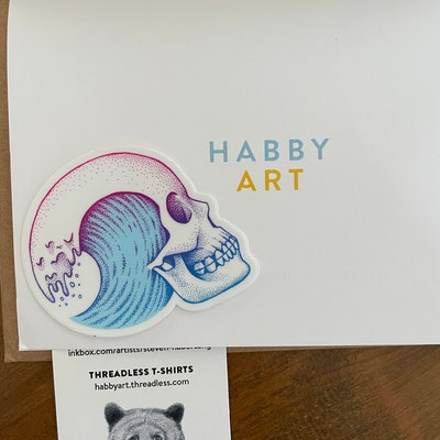 Skull Wave Vinyl Sticker, Pen and Ink Illustration, Surf Art, Surfing ...