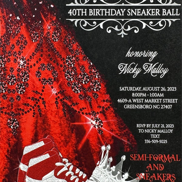 Red Sneaker Ball Birthday Invitations, Red Silver Sneaker Ball ...