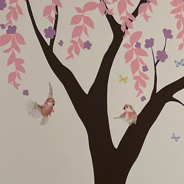 Pink Birds Wall Decals, Fabric Decal, Nursery, Watercolor Birds ...