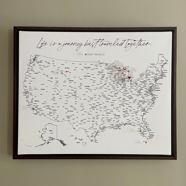 Push Pin Mini USA Travel Map Cities & States Labeled Personalizable ...