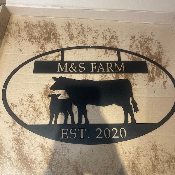 Cow Oval Farm Sign | Custom Metal Ranch Name Sign | Cow and Calf ...