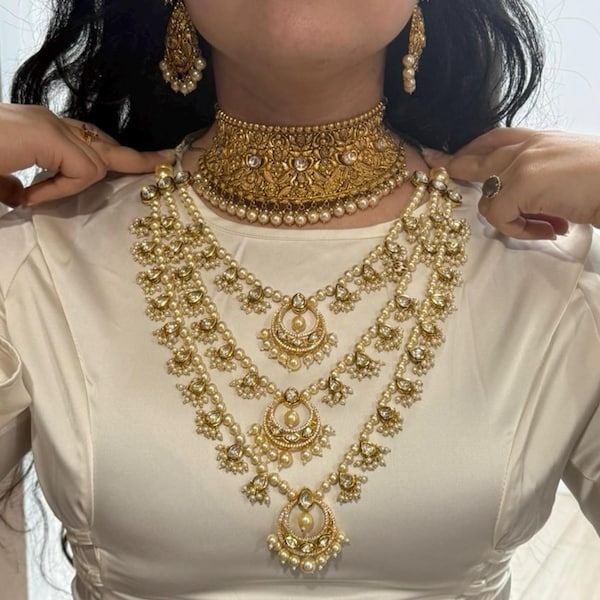 Faux Kundan Clear Pearl Choker Set Earring/ Tikka/ Tikli/ Indian ...