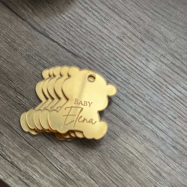 Teddy Bear Acrylic Mirror Tag, Teddy Bear Tag Charms, Teddy Bear Baby ...