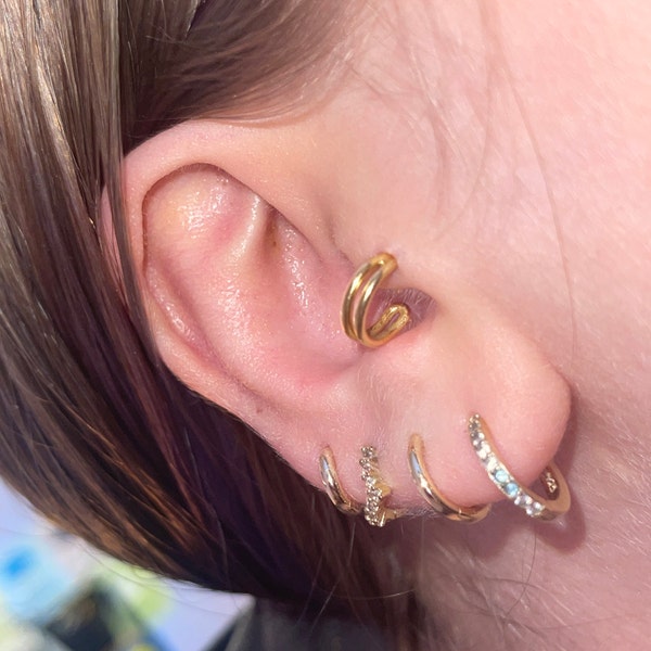 Double Tragus Earring, Conch Hoop, Gold Tragus Piercing, Forward Helix ...