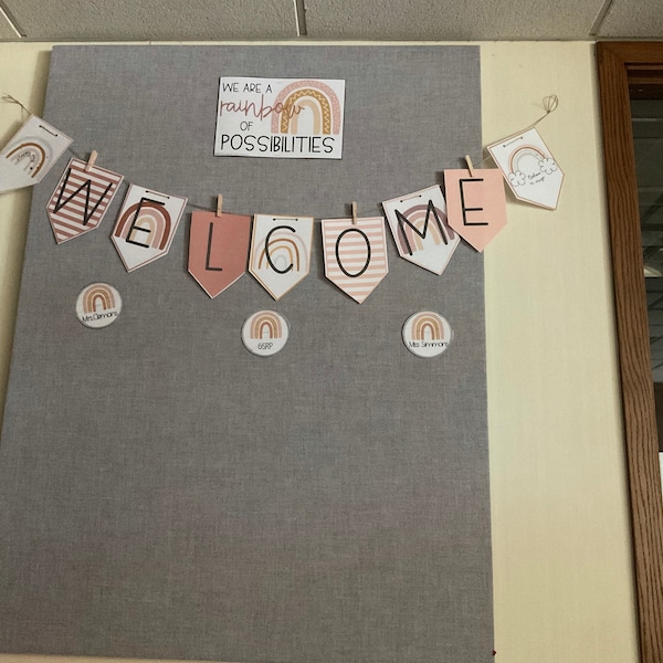 BOHO RAINBOW Classroom Door Display | Editable | Neutral Rainbow ...