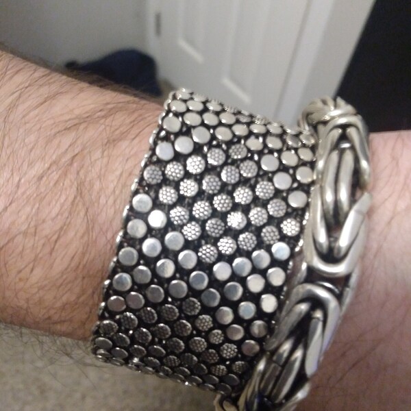 Sterling Silver Bracelet for Men Women- Adjustable Cuff 925 - Double ...