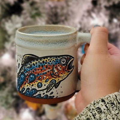 Rainbow Trout Mug With Blue and Orange Lip Drip - Etsy