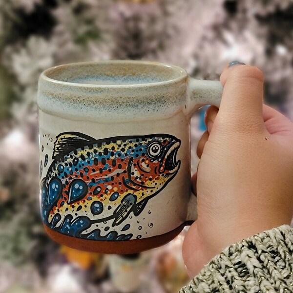 Rainbow Trout Mug With Blue and Orange Lip Drip - Etsy
