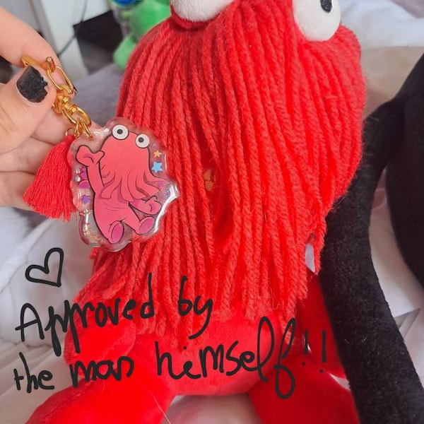 Red Guy Don’t Hug Me I’m Scared DHMIS Glitter Keychain - Acrylic and Epoxy Charm 2” - Etsy