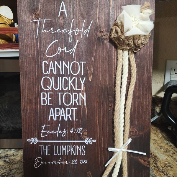 Unity Ceremony Sign Three Strands, A Cord of Three Strands Wedding Sign ...