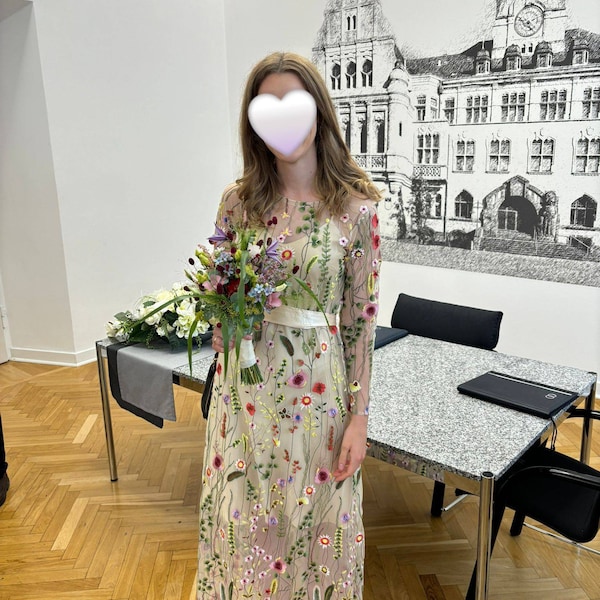 Long Sleeve Embroidered, Floral Dress - Etsy