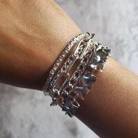 Multi Strands Silver Bracelet for Women Chunky Layered Silver Paperclip ...