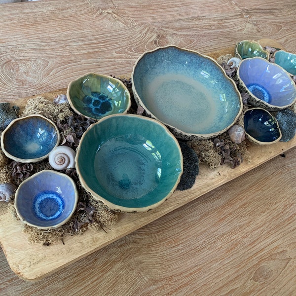 6 Ceramic Spice Bowls Handmade Stoneware 2.7" Pottery Jewelry Condiment ...