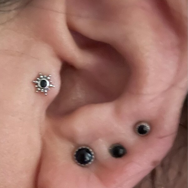 16 Gauge Sun Cartilage Piercing With CZ in Center/top Design Size: 5mm ...