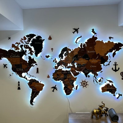 Light Wallnut Wall Map Handcrafted Designer's Home Decor - Etsy