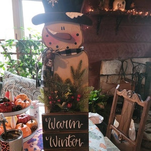 Standing Wood Snowman/3 Ft Tall/primitive Winter Decor/ Rustic Snowman ...