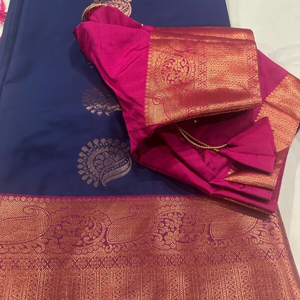 Green Blue Kanjeevaram Border Pure Silk Handloom Saree Maggam Work ...