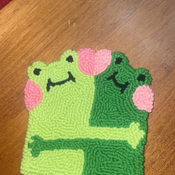 Handmade Mug Rug Hugging Frogs | Punch Needle Coasters for Besties ...