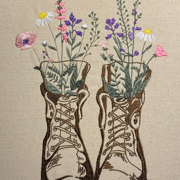 Wildflower Boots Machine Embroidery Design, Botanical Flower Shoes ...