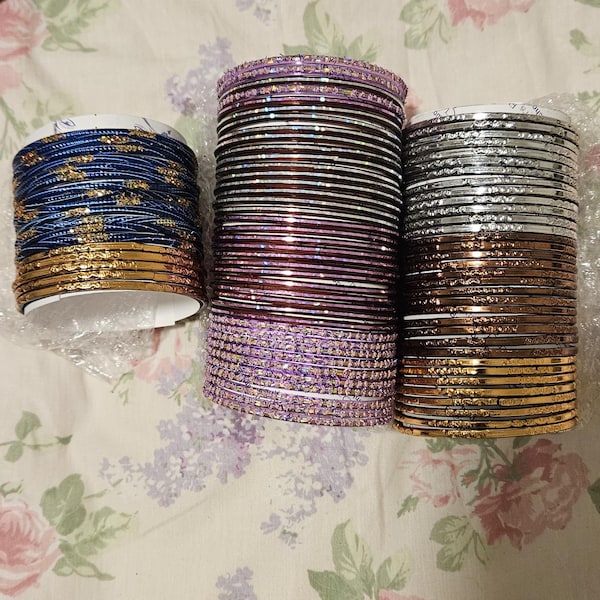 Size 2-6 Small - GLASS Bangles: Dark Base With Brilliant Holographic ...