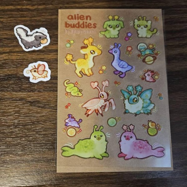 Alien Buddies Sticker Sheet / Clear Transparent Cute Alien Animal ...