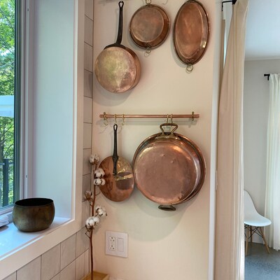 Copper Pipe Pan Utensil Pot Rail 70cm Rack, Steampunk, Rosegold ...