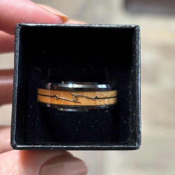 Tungsten Carbide With Birch Wood and Fish Hook Inlay Wedding Band ...