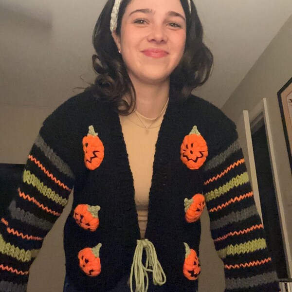 Embroidered Pumpkin Cardigan: Striped Halloween Bolero Sweater - Etsy