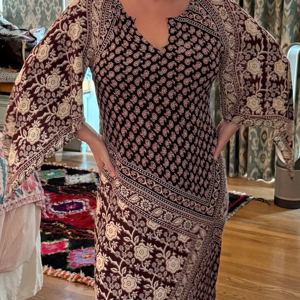 Vintage Indian Caftan/: 70s Embroidered Ethnic Kaftan// Indian Bohemian ...