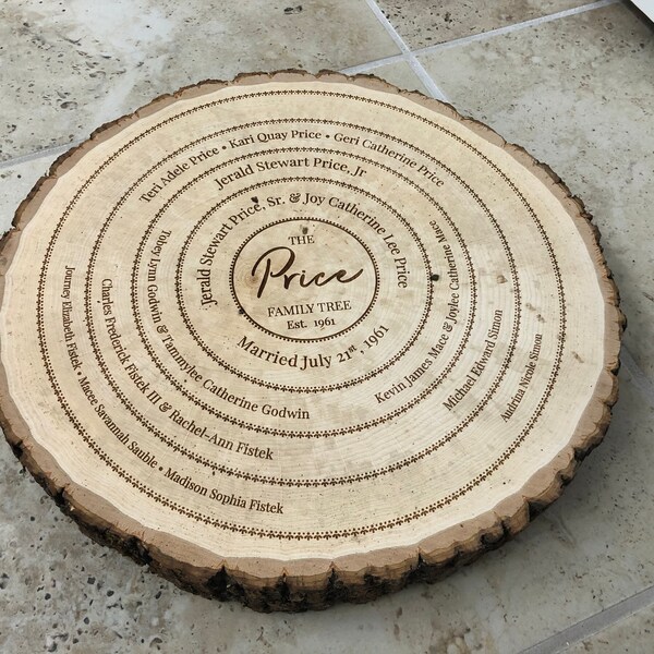 Wooden Family Tree - Rustic Engraved Family Tree Chart - Personalized ...