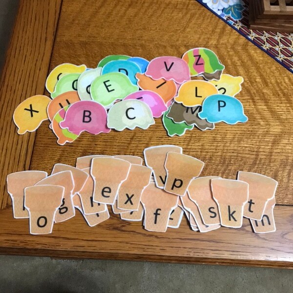 Alphabet Upper and Lower Case Matching Ice Cream Cone Felt Set ...
