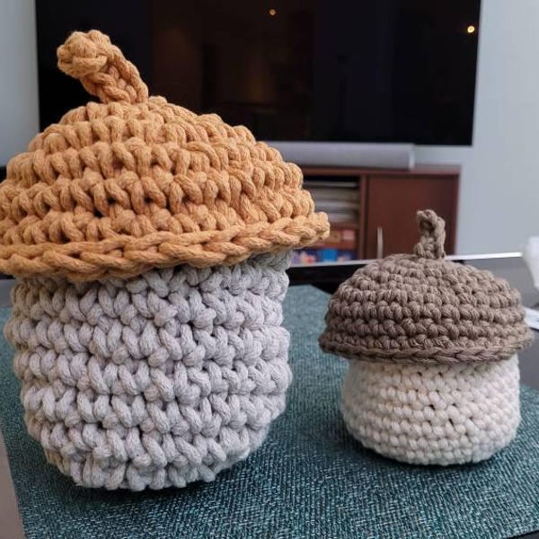 Crochet Acorn Basket Pattern With Lid | Fall Autumn Home Decor | Video ...