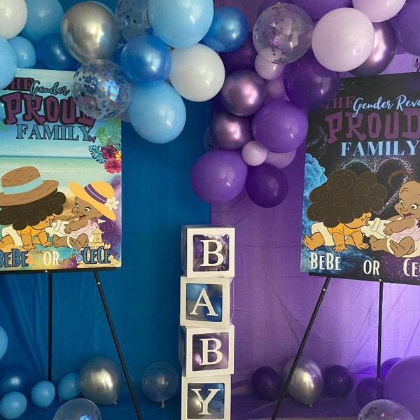 Proud Family Gender Reveal Bebe Cece Purple and Blue Baby Welcome Sign ...