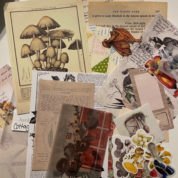 Cottage Core Themed 40 Piece Junk Journal Kit Scrapbooking Collage Card ...