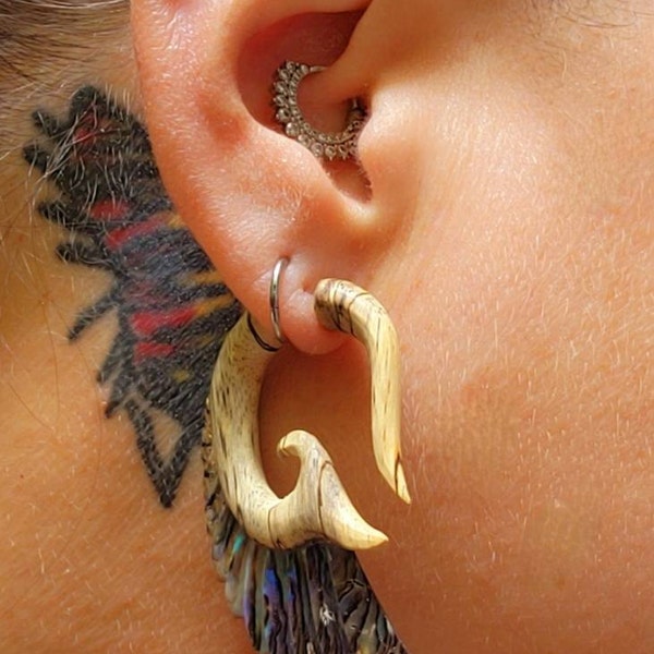 Wooden Super Spiral Fake Gauged Earrings Fake Expander Hand Carved ...