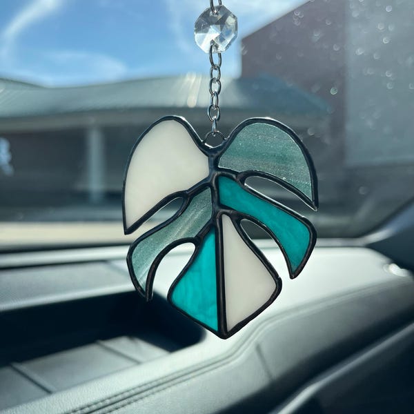 Monstera Leaf Stained Glass Suncatcher Rear View Mirror Car Charm - Etsy