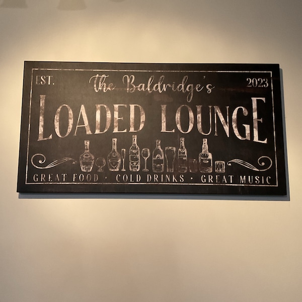 Personalized Bar & Lounge Sign, Custom Basement Bar Wall Art, Home Bar ...