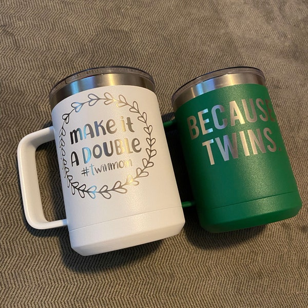 Make It A Double #twinmom - Engraved Tumbler, Twin Mom Mug, Stainless ...