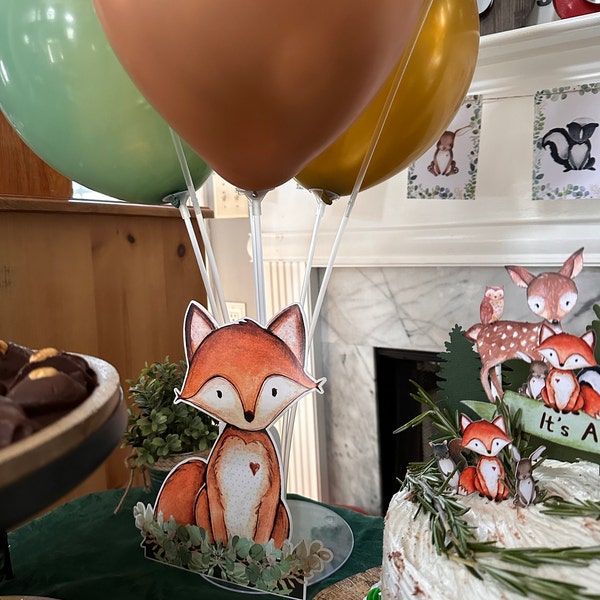 Woodland Baby Shower Balloon Centerpiece: Fox & Bear Bouquet Set - Etsy