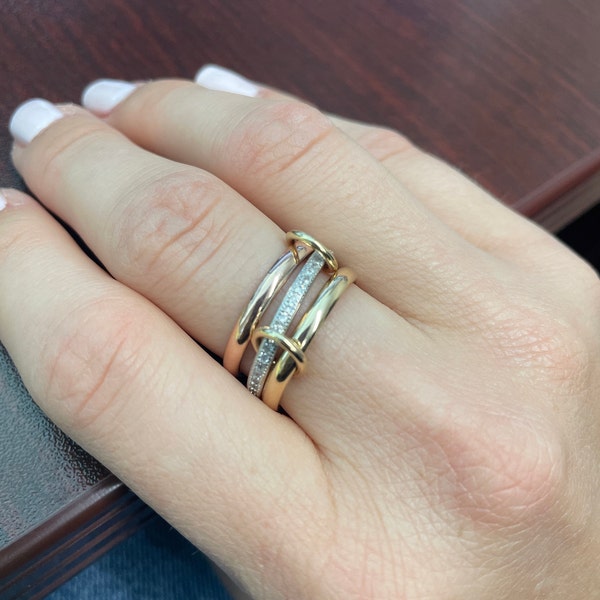 14KGF Two Tone Eternity Ring: Rose Gold & Yellow Gold Connected Bands (R16) - Etsy