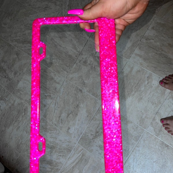Bright Hot Pink Glittered License Plate Frame| Custom License Plate ...