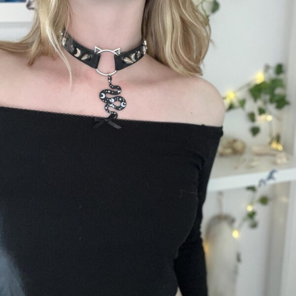 Purple Black ‘ Crystals “ Pastel Kawaii Emo Goth Choker Necklace Collar ...