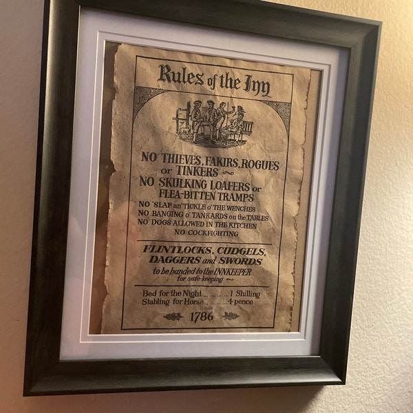 Rules of the Inn Colonial America Aged Document Frame Not Included ...