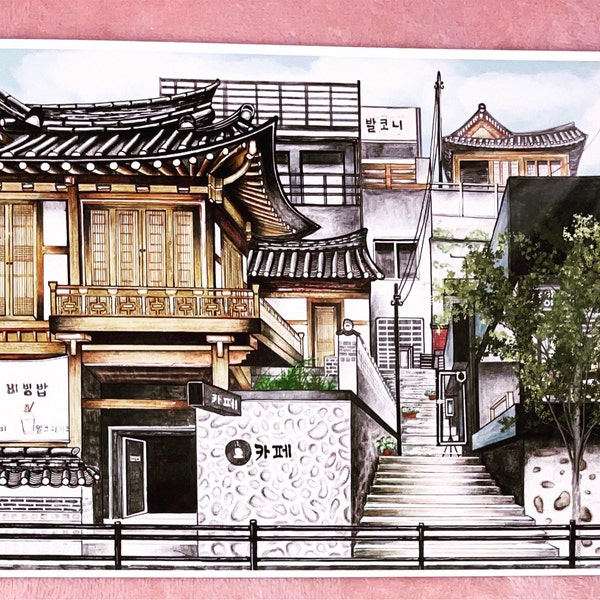 Korean Street Scenery / Seoul Korea Architecture Drawing/korean Wall ...